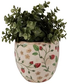 Béžový keramický obal na květináč s jahůdkami Wild Strawberries S - Ø 13*11 cm