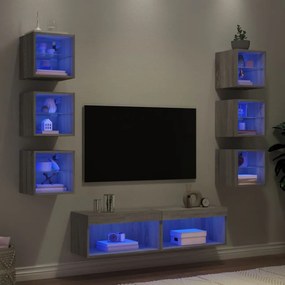 8dílná obývací stěna s LED šedá sonoma kompozitní dřevo 3216638
