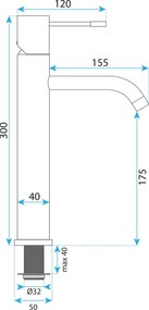 Rea Lungo Diamond, vysoká umyvadlová baterie h-300, měděná lesklá, REA-B8996