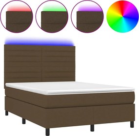 Box spring postel s matrací a LED tmavě hnědá 140x200 cm textil 3134960
