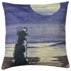 Povlak na polštář s motivem psa hledícího na měsíc – 43x43 cm