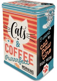 Postershop Plechová dóza s klipem - Cats & Coffee 1,3l