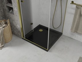 Mexen Lima, sprchový kout 90 (dveře) x 90 (stěna) cm, 6mm čiré sklo, zlatý profil + SLIM sprchová vanička černá 5cm se zlatým sifonem, 856-090-090-01-00-4070