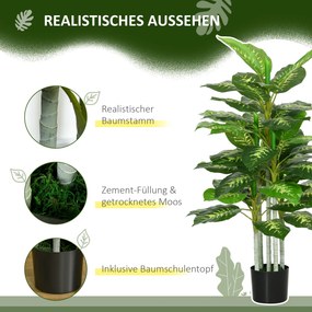 HOMCOM Umělá Dieffenbachia Velká 120 cm, Umělá Rostlina Dieffenbachia v Květináči, Umělé Stromy s Umělou Trávou pro Dekoraci Obývacího Pokoj a Ložnice