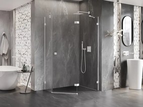 Mexen Lunar, pětiúhelníkový sprchový kout s pravým sklonem 100 x 90 cm, 8mm čiré sklo, bílý profil, 831-100P-090L-20-00-P