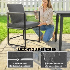 Outsunny 2dílná sada venkovních židlí odolných proti povětrnosti — ocelový rám, PE ratan, polštáře, područky a opěrky, nosnost až 120 kg, tmavě šedá