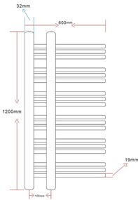 vidaXL Žebříkový radiátor na ručníky, tvar E, ústřední topení 600 x 1200 mm