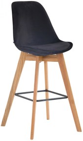 Barová židle Metz ~ samet, dřevěné nohy natura - Černá