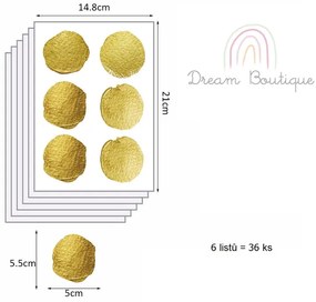 Funlife Samolepky do dětského pokoje malované zlaté puntíky 5 cm
