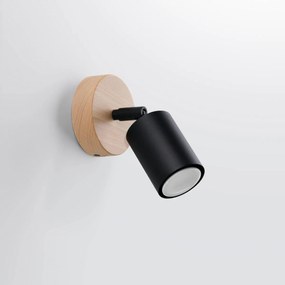 Nástěnné svítidlo Verdo, 1x černé kovové stínítko, (možnost polohování), dřevo
