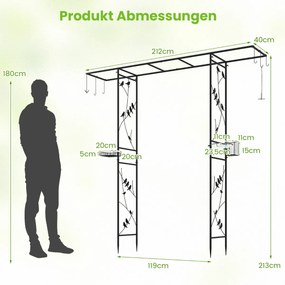 Costway Altánková krmná stanice 213 cm, robustní zahradní oblouk s miskou