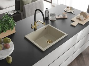 Mexen Pedro granitový dřez 1-komorový 560 x 460 mm, béžový, sifon zlatý - 6508561000-69-G