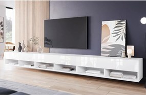 Široká TV skříňka 300 cm bílý lesk Lowboard A (LOWA30000 + LED)