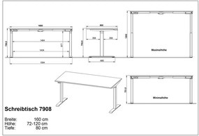 Polohovací pracovní stůl s elektricky nastavitelnou výškou s deskou v dubovém dekoru 80x160 cm Agenda – Germania