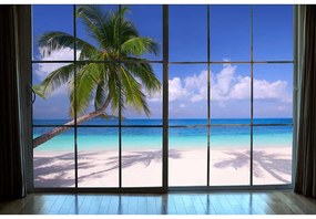 Pětidílná vliesová fototapeta Výhled z okna na pláž, rozměr 375x250cm, MS-5-0203