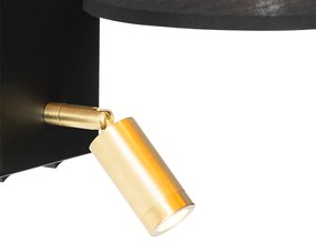 Moderní nástěnná lampa černo-zlatá s lampičkou na čtení - Renier