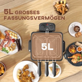 HOMCOM Fritéza, kapacita oleje 5 l, časovač, okénko, výkon 2000 W, stříbrná barva