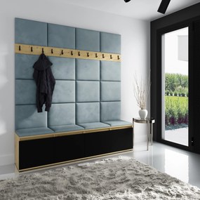 Eka Předsíňová stěna s čalouněnými panely Trinity 4 - Dub Artisan s černou / Světle modrá 2322