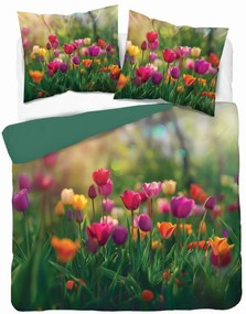 Detexpol 3D ložní prádlo z mikrovlákna 220x200 zelené barevné tulipány 5318 A micro 28