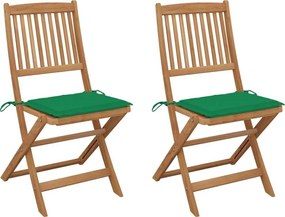 vidaXL Skládací zahradní židle s poduškami 2 ks masivní akáciové dřevo [3064644] Barva: Zelená