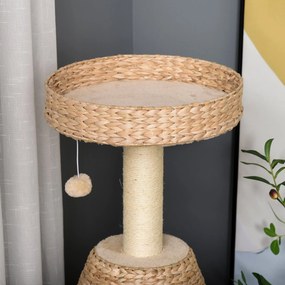 PawHut Kočičí strom s škrabadlem, nábytek pro koťata, s kočičí jeskyní, kuličkovým hračkem, sisal, měkký plush, výška 82,5 cm, žlutý
