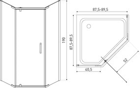 Novoterm Pětiúhelníkový sprchový kout NV-Metro 90x90, černý/transparent - bez vaničky