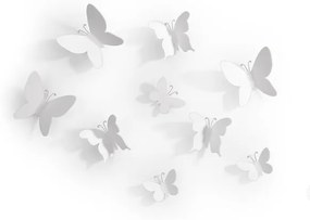 Dekorace na zeď Motýli Mariposa, bílá - Sada 9 ks