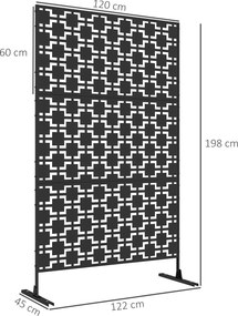 Dekorativní zahradní panel Outsunny - venkovní příčka s geometrickým kovovým designem - 122 x 45 x 198 cm, černý