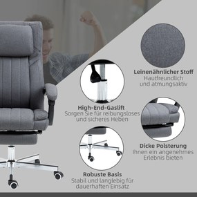 Kancelářská židle Vinsetto s 5 masážními režimy ergonomická kancelářská židle s funkcí polohování výškově nastavitelná podnožka vzhled lnu šedá