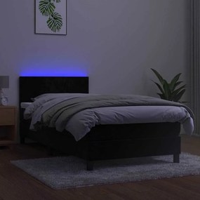 Box spring postel s matrací a LED černá 90x200 cm samet 3134263
