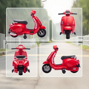 AIYAPLAY Elektrická dětská motorka pro 2–6 let s baterií 6V, světlometem, houkačkou a pomocnými kolečky, červená