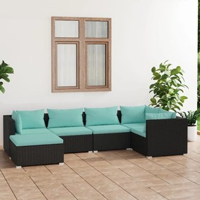 vidaXL 6dílná zahradní sedací souprava s poduškami polyratan [3101811] Barva: Černo-modrá