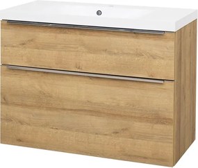 Mereo, Mereo Mailo, koupelnová skříňka s umyvadlem z litého mramoru 101 cm, dub Riviera, elox AL madlo, MER-CN522MA