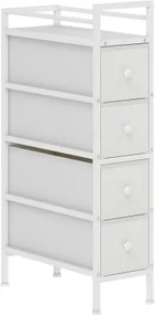 HOMCOM komoda se 4 látkovými zásuvkami, ocelový rám, komoda do ložnice pro malé prostory, obývací pokoj, šatna, bílá