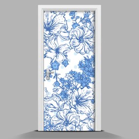 Wallmuralia Nálepka fototapeta na dveře Malované květiny v modré barvě 75x205