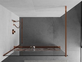 Mexen Kioto+, sprchová zástěna s poličkou a držákem na ručníky 140 x 200 cm, 8mm čiré sklo vzor bílý, profil růžové zlato, 800-140-121-60-85