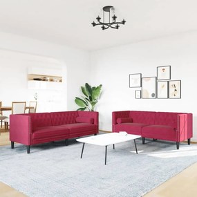 2dílná sedací souprava Chesterfield s podhlavníky vínová samet 3209295