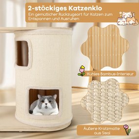 Costway 151 cm dřevěné škrabadlo s 2-příběh kočičí jeskyně a houpací síť kočičí