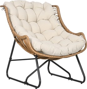 Outsunny Zahradní lehátko, ratanový vzhled, venkovní křeslo, s polštářem, kovový rám, 75x101x90 cm, přírodní/khaki/černá barva