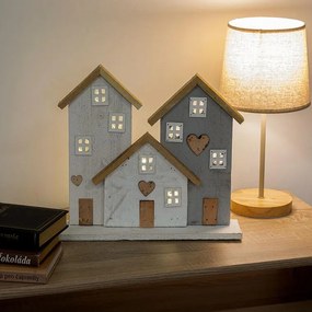 Dřevená LED dekorace DOMEČKY 30 cm