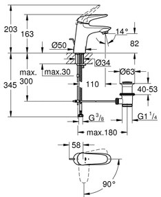 Grohe Eurostyle - Páková umyvadlová baterie, Energy Saving, S-Size, chrom 23709003