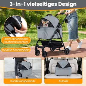 Costway 3 v 1 Pet Buggy s odnímatelným nosičem a nastavitelnou síťovanou
