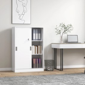 HOMCOM Praktická kancelářská skříň s 2 posuvnými dveřmi, zámky a 3 policemi pro kancelář a studium 80x40x120 cm Bílá