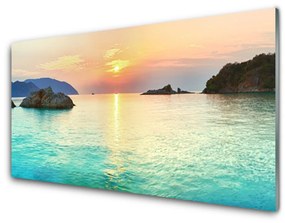 Obraz na skle Slunce Skály Moře Krajina 120x60 cm