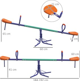 Dětské houpadlo otočné o 360° 2místné zahradní houpadlo odolné proti UV záření do 90 kg s rukojetí 3paprskové opěrné nohy pro děti od 3 do 8 let