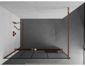 Mexen Kioto+, sprchová zástěna s poličkou a držákem na ručníky 120 x 200 cm, 8mm čiré sklo vzor černý, profil růžové zlato, 800-120-121-60-78