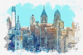 Obraz New York City Mrakodrapy S Akvarelem Nedostatek Nedostatek Plátno Canvas 40x30