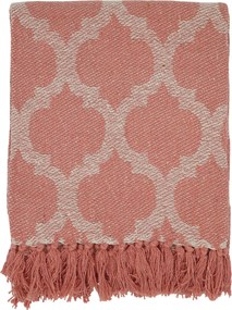 Bavlněný růžový pléd se vzorem a třásněmi Aix Vintage – 150*130 cm