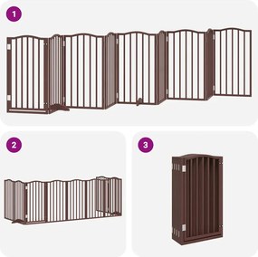 Zábrana pro psy s dvířky skládací 9 panelů hnědá 450 cm topol 3155606