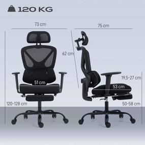 HOMCOM Ergonomická kancelářská židle s kolečky, síťovinou, bederní opěrkou, počítačová židle s područími, nastavitelnou opěrkou hlavy